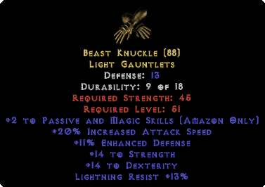 Light Gauntlets: Beast Knuckle - Diablo 2 Resurrected - Buy D2R Items