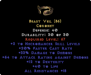 Coronet: Beast Veil - Diablo 2 Resurrected - Buy D2R Items