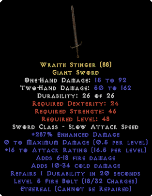 Giant Sword: Wraith Stinger - Diablo 2 Resurrected - Buy D2R Items
