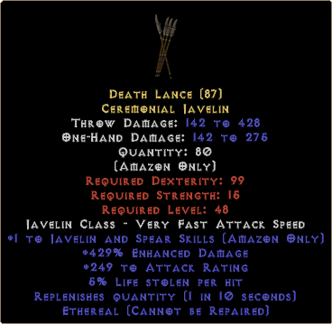 Ceremonial Javelin: Death Lance - Diablo 2 Resurrected - Buy D2R Items