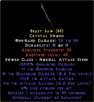 Crystal Sword: Beast Saw - Diablo 2 Resurrected - Buy D2R Items