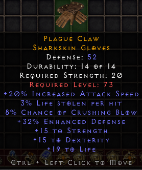 Sharkskin Gloves: Plague Claw - Diablo 2 Resurrected - Buy D2R Items