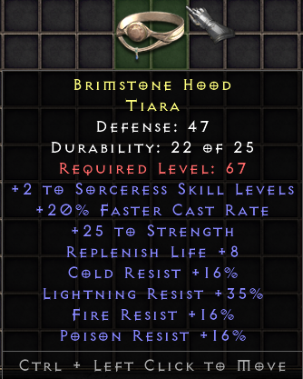 Tiara: Brimstone Hood - Diablo 2 Resurrected - Buy D2R Items