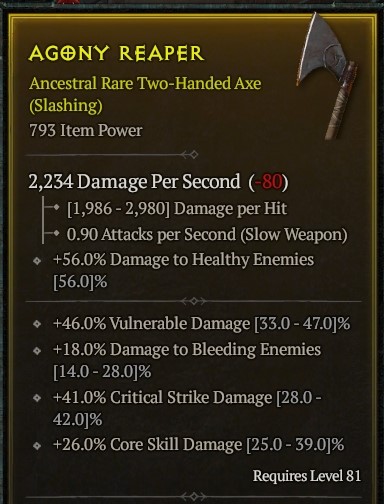 Two-handed Axe: Agony Reaper - Buy Diablo 4 Items - D4 Items for Sale