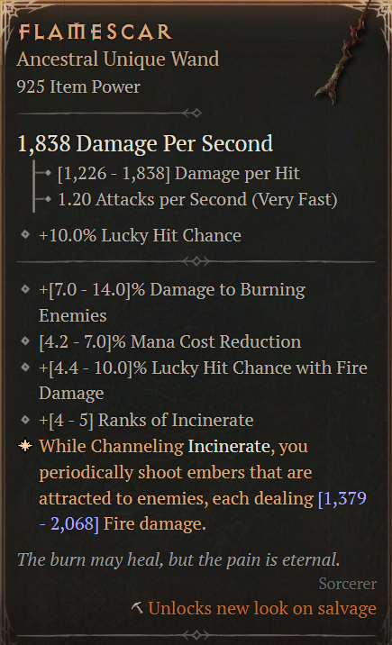 Flamescar - Buy Diablo 4 Uniques - D4 Items for Sale