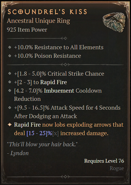 ‍Scoundrel's Kiss - Buy Diablo 4 Uniques - D4 Items for Sale